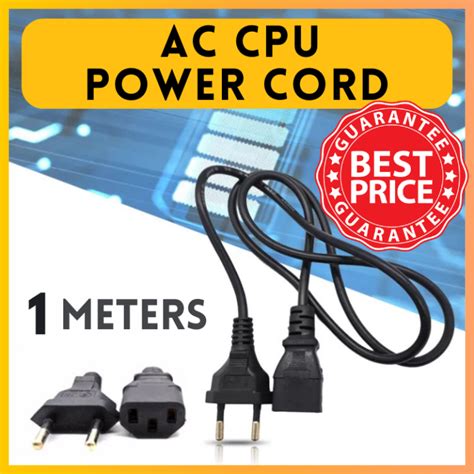 Lexa Tech Ac Cpu Power Cord Euro Plug 2 Pin Power Supply Cpu Power Cord Cable 1 Meter For Pc