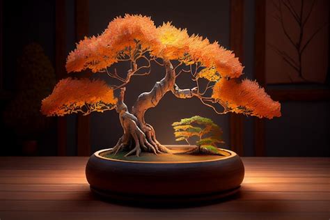 Premium Photo Japanese Red Bonsai Tree Art Display On The Black