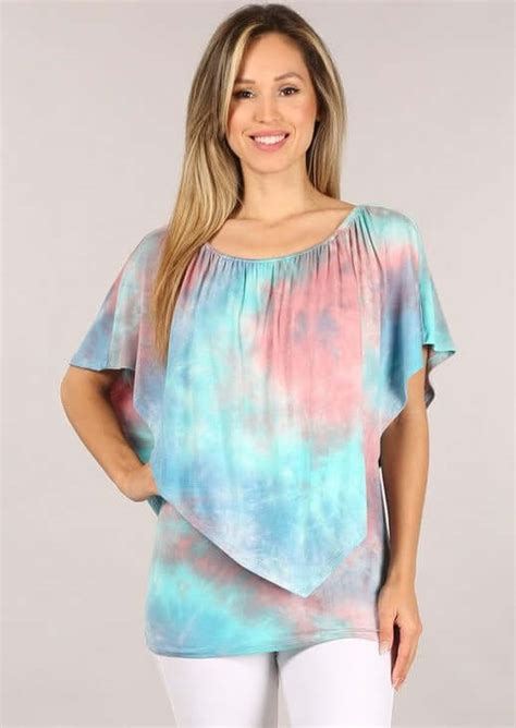 Tie Dye Ladies Convertible Top Elastic Neckline Made In Usa