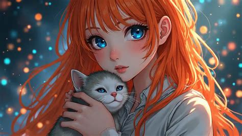 فتاة خيال علمي بشعر برتقالي وتفاصيل ثلاثية الأبعاد