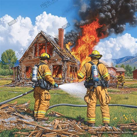 Ai创作图消防战术 消防救火场景 消防员救援 消防员灭火 虚拟灭火 民间消防队 消防所场景 专业消防员 消防与流行文化 消防队救援 木屋起火 消防救灾 消防安全消防员 火灾事故应急 火灾救护