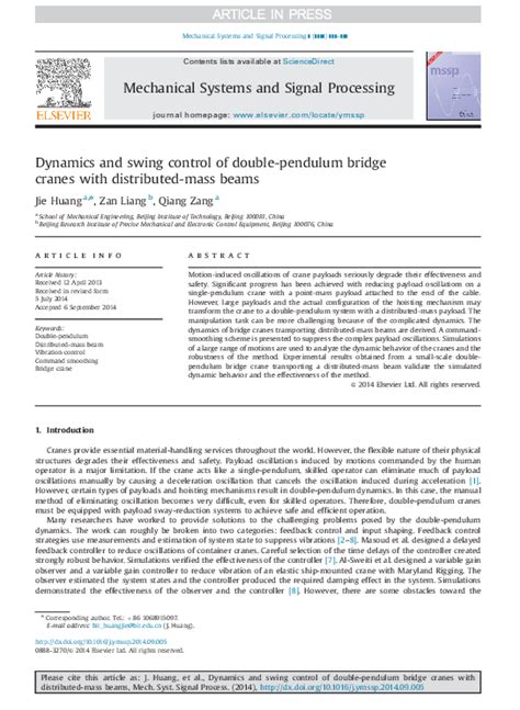 Pdf Dynamics And Swing Control Of Double Pendulum Bridge Cranes With