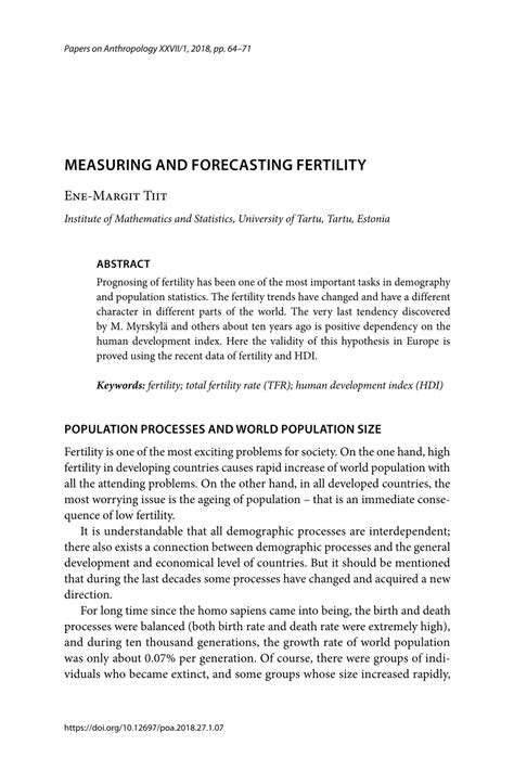 Pdf Measuring And Forecasting Fertility