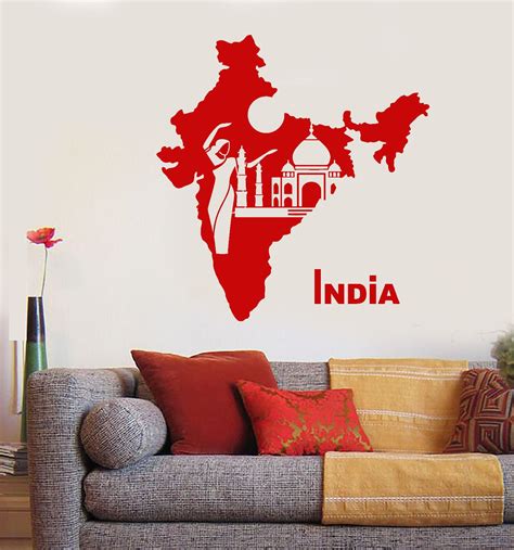Vinyl Wall Decal India Map Country Hindu Girl Dancer Taj Mahal Sticker