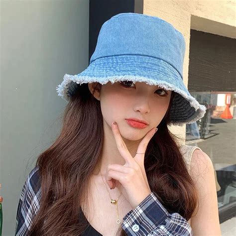 Denim Frayed Edge Bucket Hat For Women On Luulla