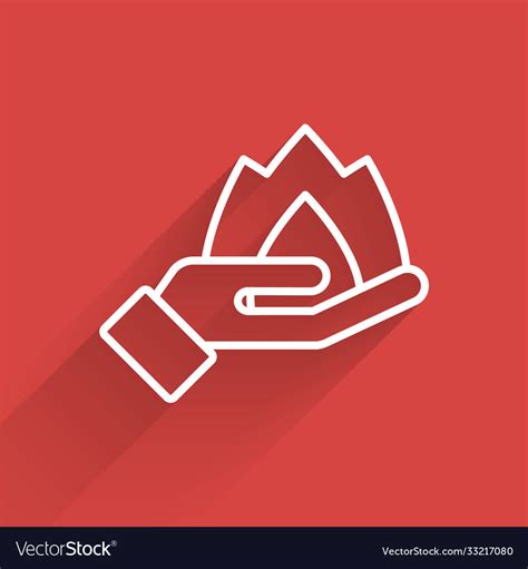 White Line Hand Holding A Fire Icon Isolated Vector Image
