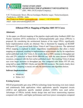 Efficient Fpga Mapping Of Pipeline Sdf Fft Cores PDF Computing Technology Computing