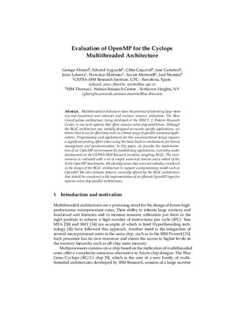 Pdf Evaluation Of Openmp For The Cyclops Multithreaded Architecture