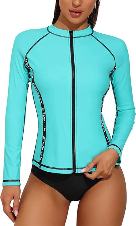 Attraco Womens Rashguard Swimsuit Zip Front Sun Protection Swim Shirt