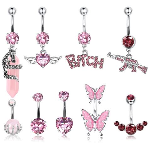 Drperfect 9pcs Belly Button Rings 316l Surgical Stainless Steel Belly