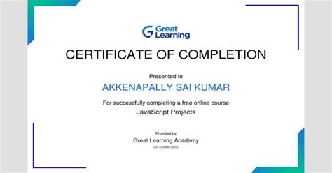 completed javascript projects course with great learning akkenapally