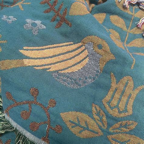 Reversible Scandinavian Bird Throw Blanket Bow And Snow Bow And Snow