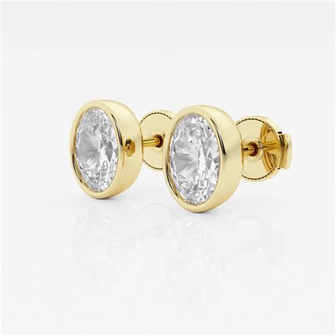 Ctw Oval Lab Grown Diamond Bezel Set Solitaire Certified Stud Earrings Grownbrilliance