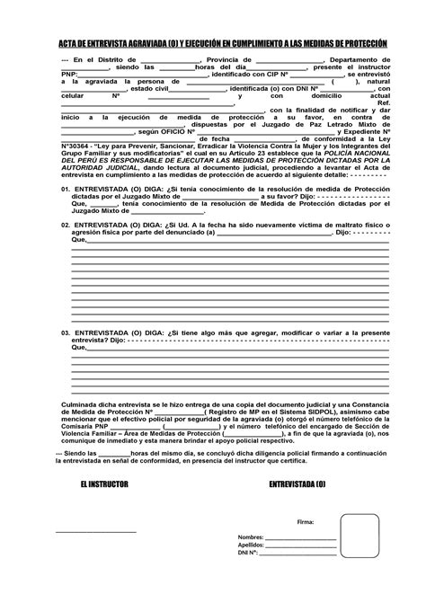 1 Acta De Ejecución De Medidas De Protección Acta De Entrevista