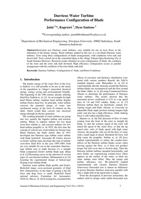 Pdf Darrieus Water Turbine Performance Configuration Of Blade