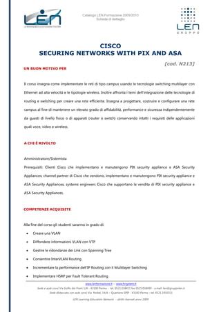 Cisco Securing Networks With Pix And Asa Scheda Corso LEN PDF