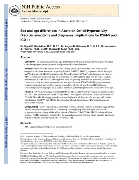 Pdf Sex And Age Differences In Attention Deficithyperactivity