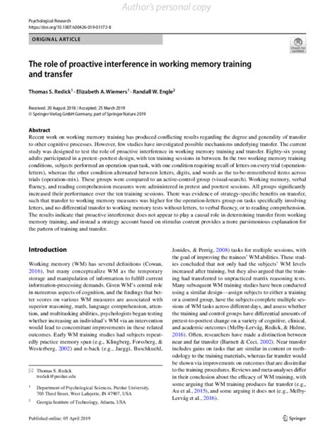 Fillable Online The Role Of Proactive Interference In Working Memory