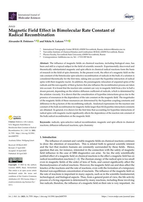 PDF Magnetic Field Effect In Bimolecular Rate Constant Of Radical