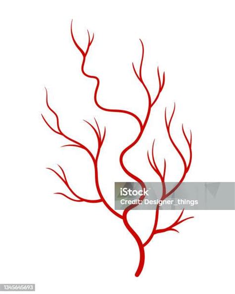 인간의 정맥 흰색 배경에 빨간 실루엣 용기 동맥 또는 모세 혈관 의학을 위한 개념 해부학 요소 혈액 계통의 벡터 격리 된 기호