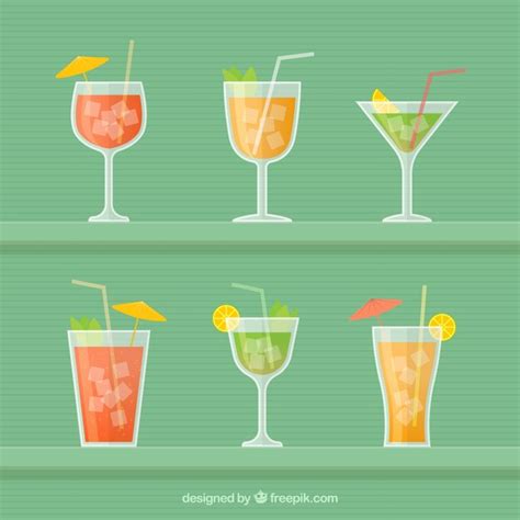 Free Vector Pack Of Cocktails In Flat Design