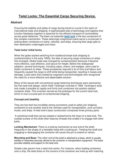 Ppt Twist Locks The Essential Cargo Securing Device Powerpoint Presentation Id 12638161