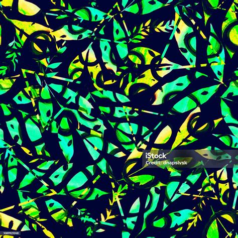 Daun Dan Cabang Dengan Tekstur Angka Geometris Warna Biru Dan Hijau