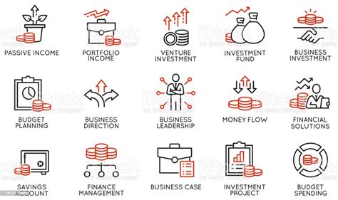 비즈니스 투자 무역 서비스 투자 전략 및 금융 간질과 관련된 선형 아이콘의 벡터 세트 모노 라인 픽토그램 및 인포그래픽 디자인 요소 아이콘에 대한 스톡 벡터 아트 및 기타