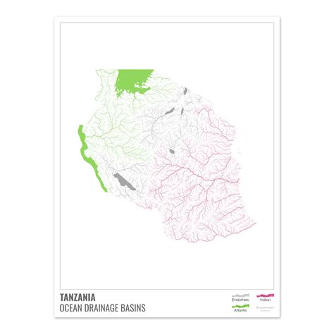 Tanzania Ocean Drainage Basin Map White With Legend V1 Fine Art P