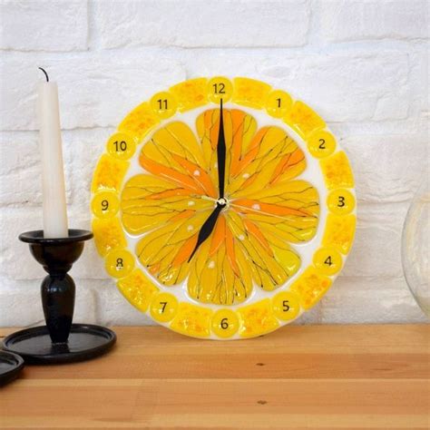 Wall Decor Citrus Clock For Kitchen Fused Glass Clock With Inspire