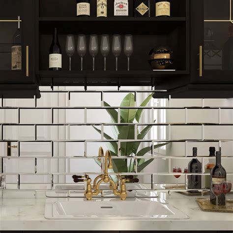 Diflart Beveled Silver Mirror Glass Subway Tile 4x 8 Inch For Kitchen