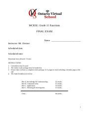 Grade 11 Functions Final Exam Functions Applications Course Hero