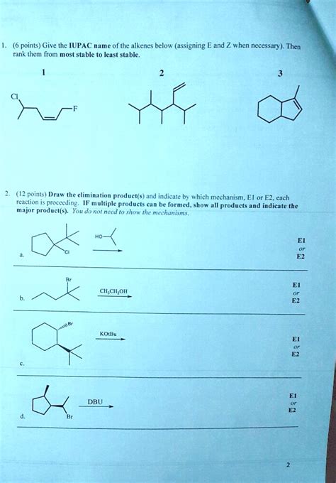 SOLVED: Points: Give the IUPAC name of the alkenes below (assigning E and Z when necessary ...