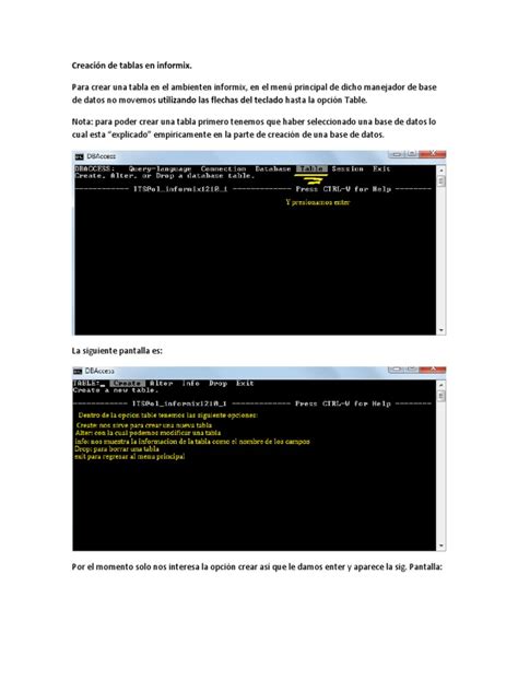 Creación De Tablas En Informix Pdf Tabla Base De Datos Informática