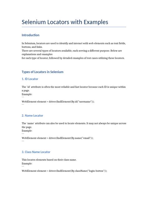 Selenium Locators Test Cases Pdf X Path Html Element