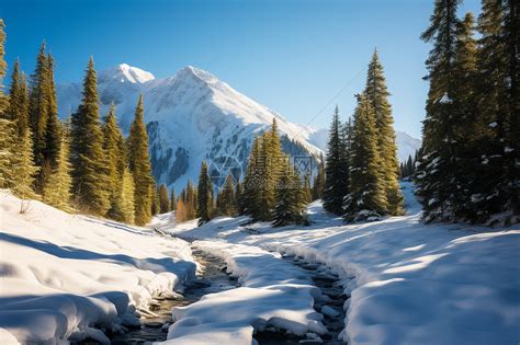 冬季雪山脚下的美丽景观高清图片下载 正版图片600489417 摄图网