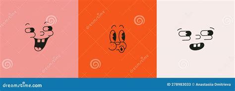 Retro Cartoon Figuren Die Lustige Gesichter Im Maskottstil Der 30er