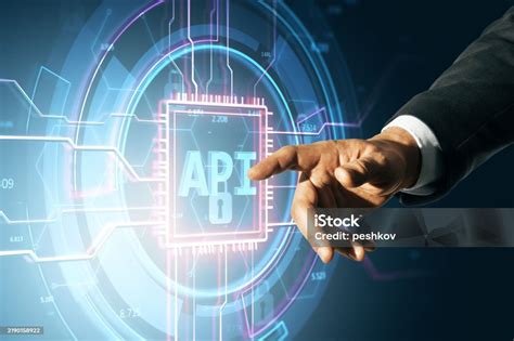 가상 터치 인터페이스와 상호 작용하는 사업가의 손으로 Api 개념을 보여주는 디지털 인터페이스 개념에 대한 스톡 사진 및 기타 이미지 Istock
