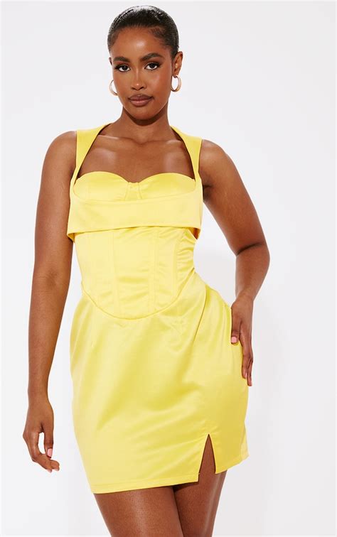 Shape Yellow Structured Satin Corset Mini Dress Shape