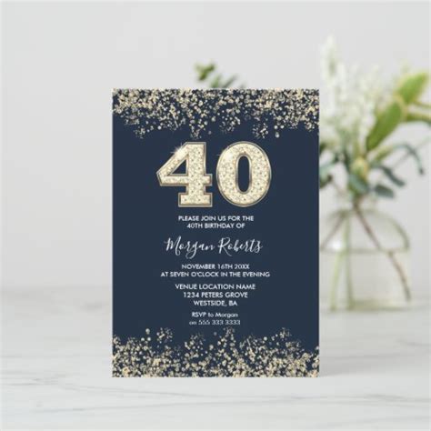 Navy And Gold Mens Womans 40th Birthday Party Invitation Zazzle