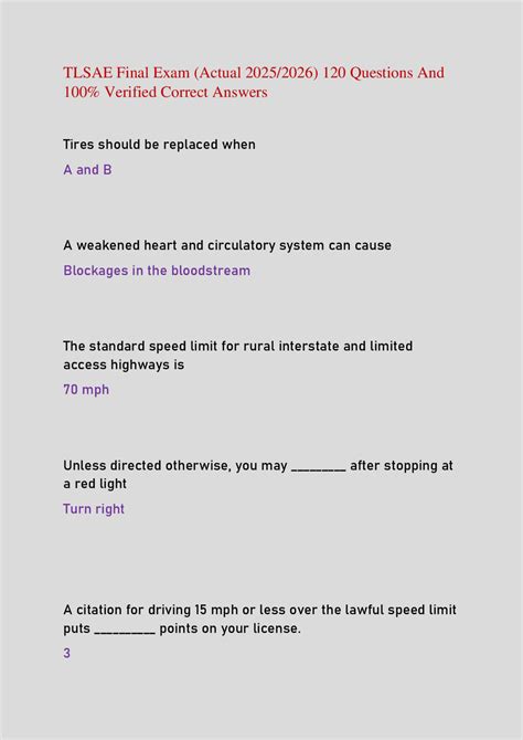 Tlsae Final Exam Actual 2025 2026 120 Questions And 100 Verified Correct Answers Exams