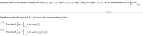 solved suppose u and v are differentiable functions at t π