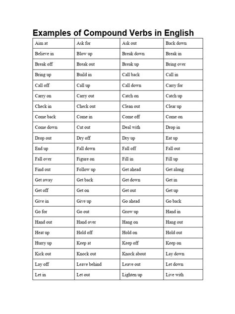 Examples Of Compound Verbs In English Pdf Self Improvement