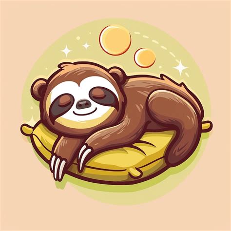Cute Sloth Sleeping On Pillow Vector Cartoon Icon Premium Ai