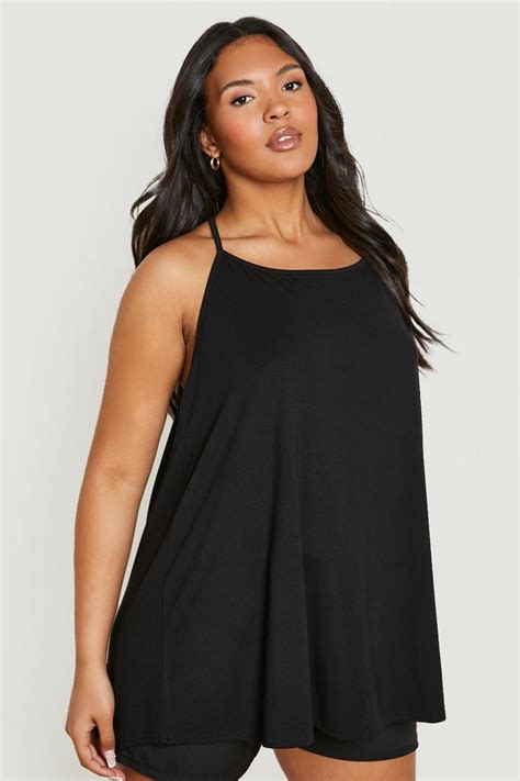 Black Plus Racer Swing Cami Top Boohoo Uk