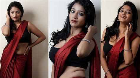 Lavanya Manickam Wearing Red Saree Photos Actress Gallery