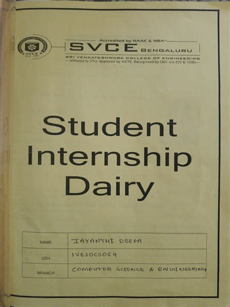 Internship Dairy Jayanthi Deepa 1ve20cs054 Pdf Internship Job Hunting