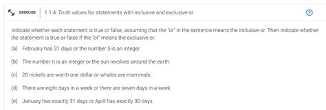 Solved EXERCISE Truth Values For Statements With Chegg