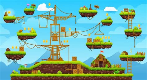 Premium Vector 2d Arcade Game Level Map Interface With Platforms