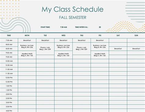 Excel School Schedule Template